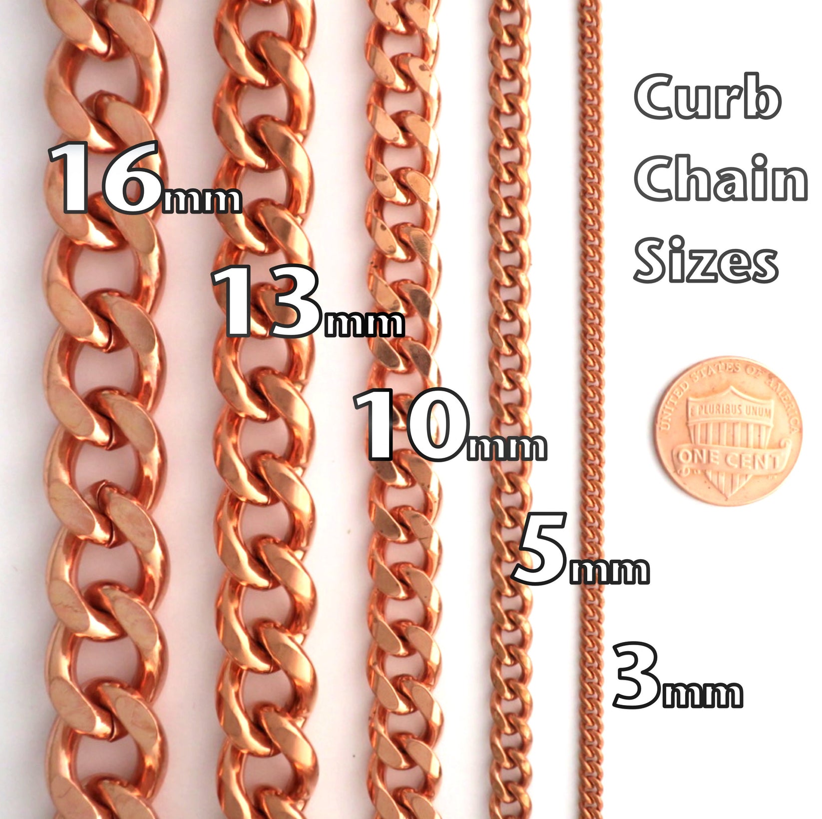 Bulk Copper Chain Fine Curb Chain By The Foot FCC71 Unfinished Solid C ...